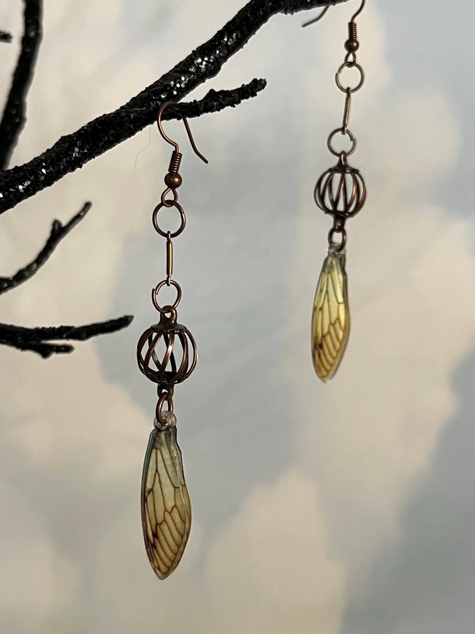 Copper Cage Cicada Wing Earrings | Ethereal Ephemera